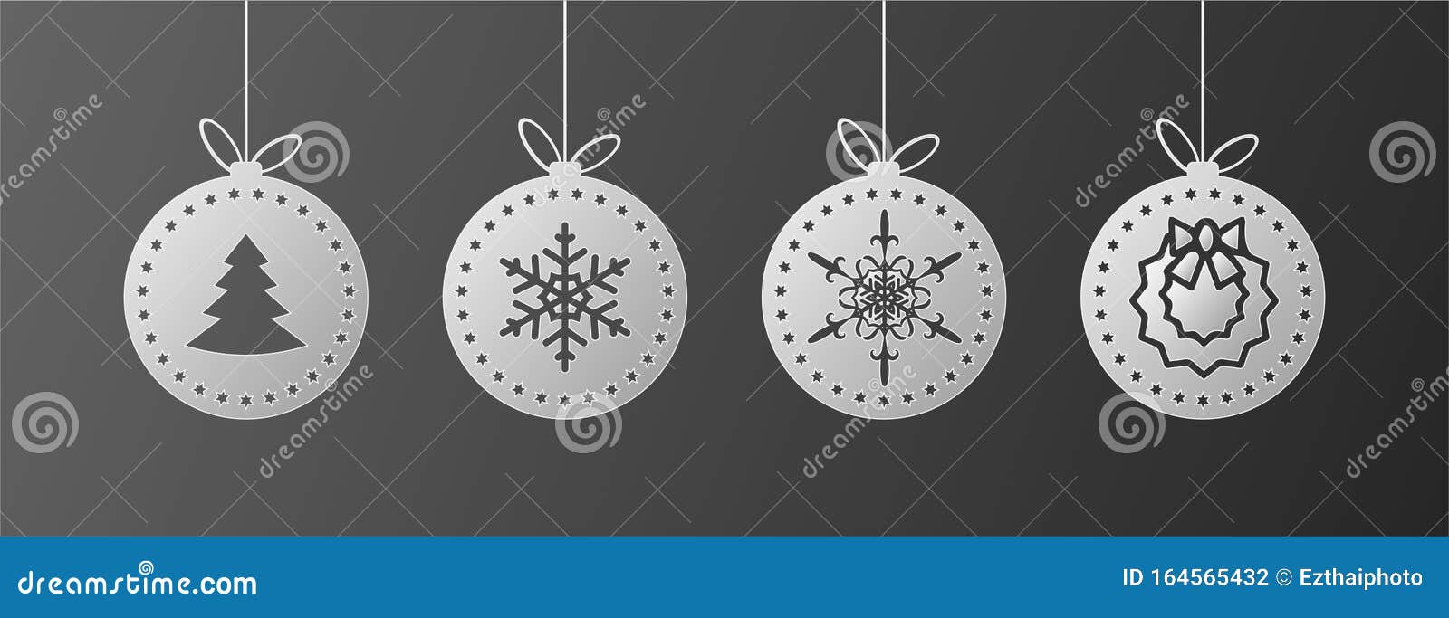 Set of Christmas Balls. Four X-Mas Ornament Balls Flat Design Stock ...