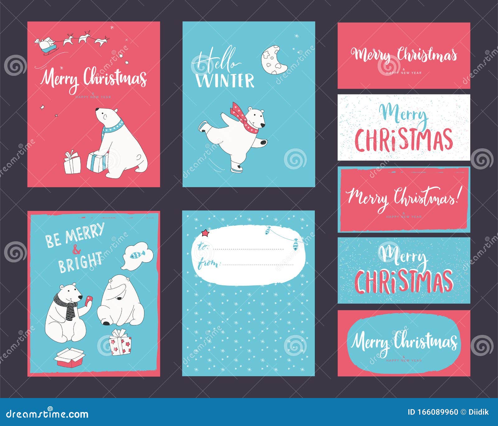 Set Of Christmas Card Polar Bears Vector Cartoon Collection With Cute