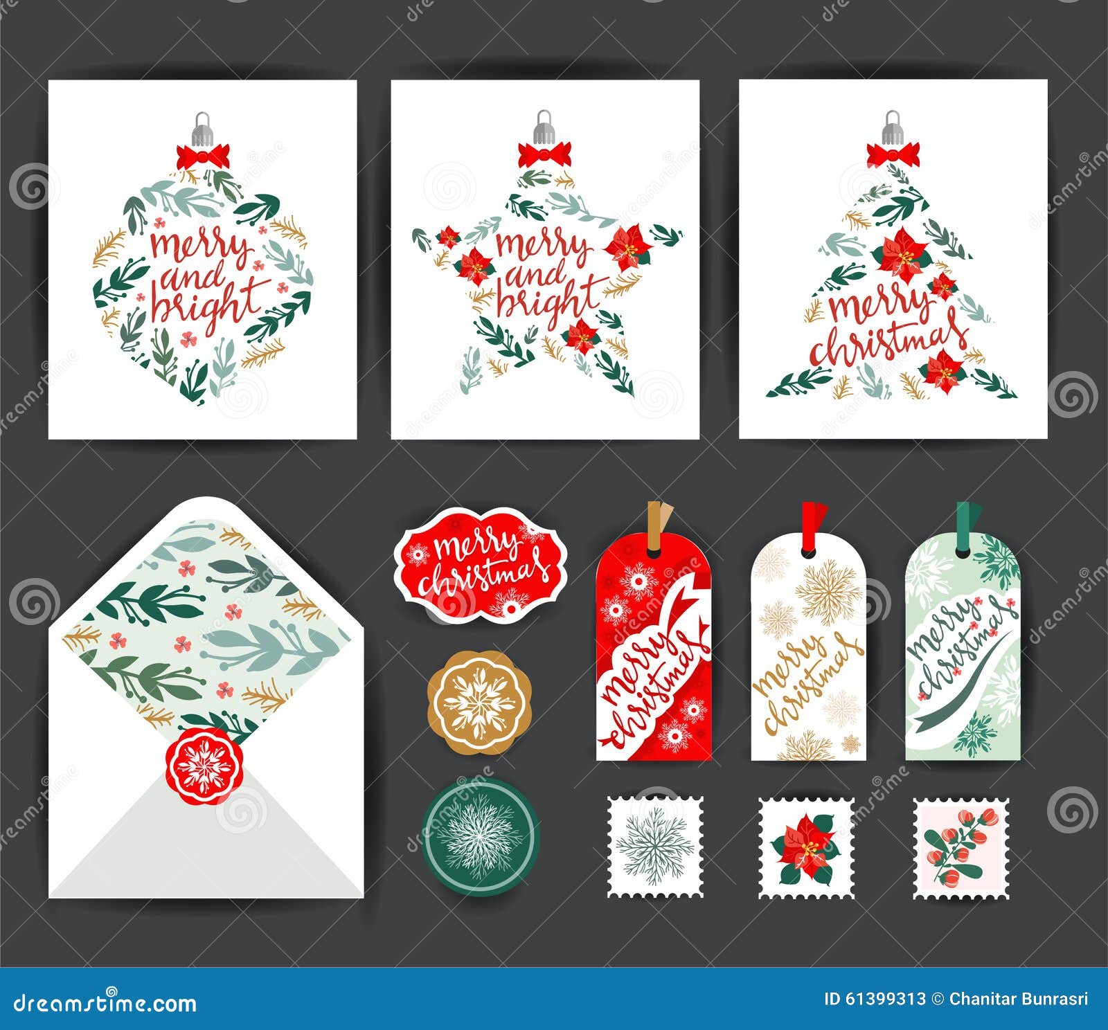 Set Of Christmas Cards With Black Rabbits. Vector Graphics ...