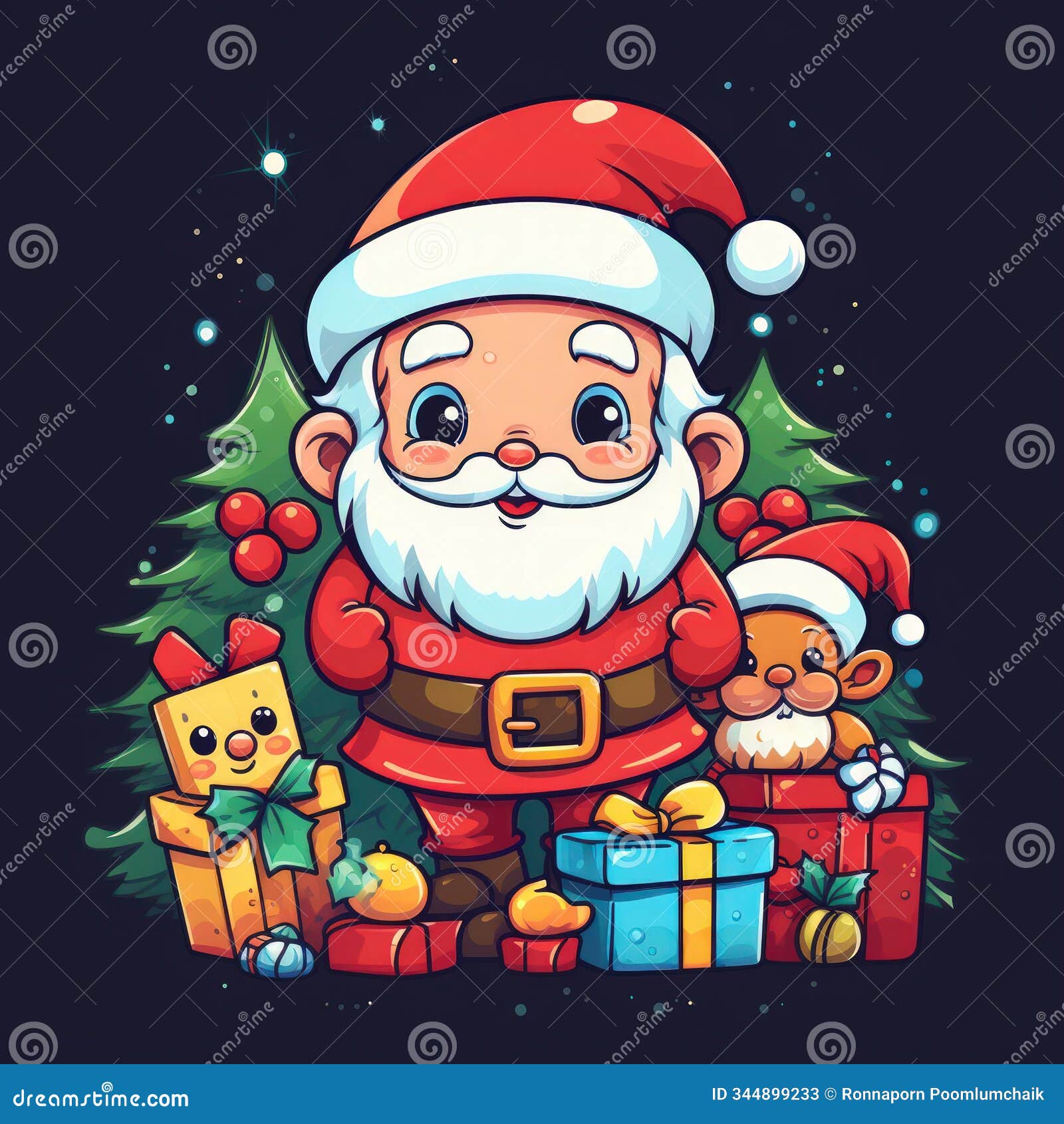 Set of Christmas Cartoon Characters Stock Illustration - Illustration ...