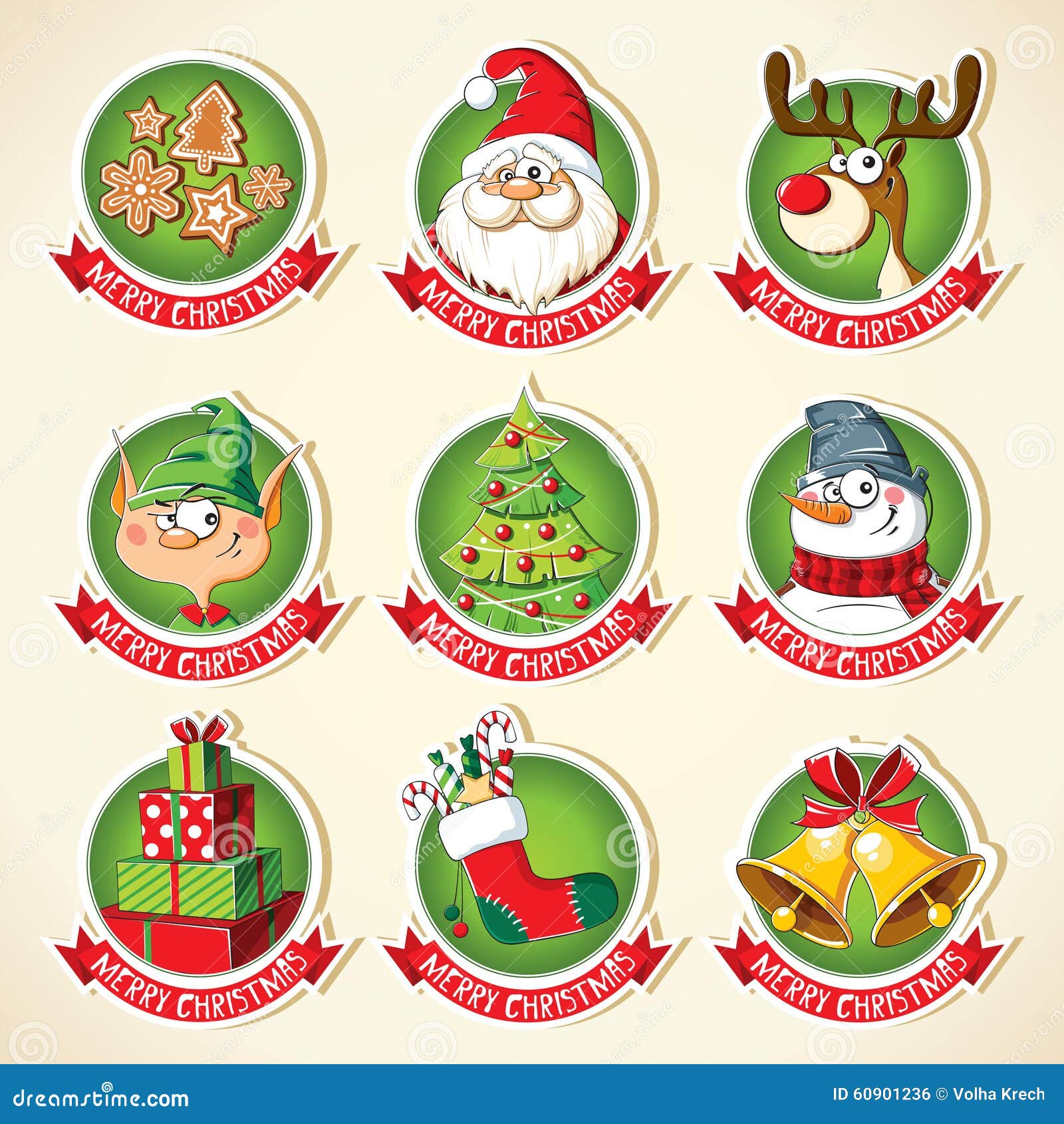 Set of Christmas Cartoon Stickers Stock Vector - Illustration of snow ...