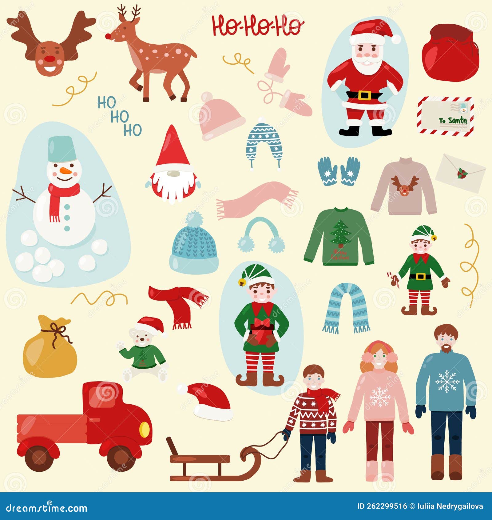 Set of Christmas Characters, Warm Clothes and Cozy Elements, Vector ...