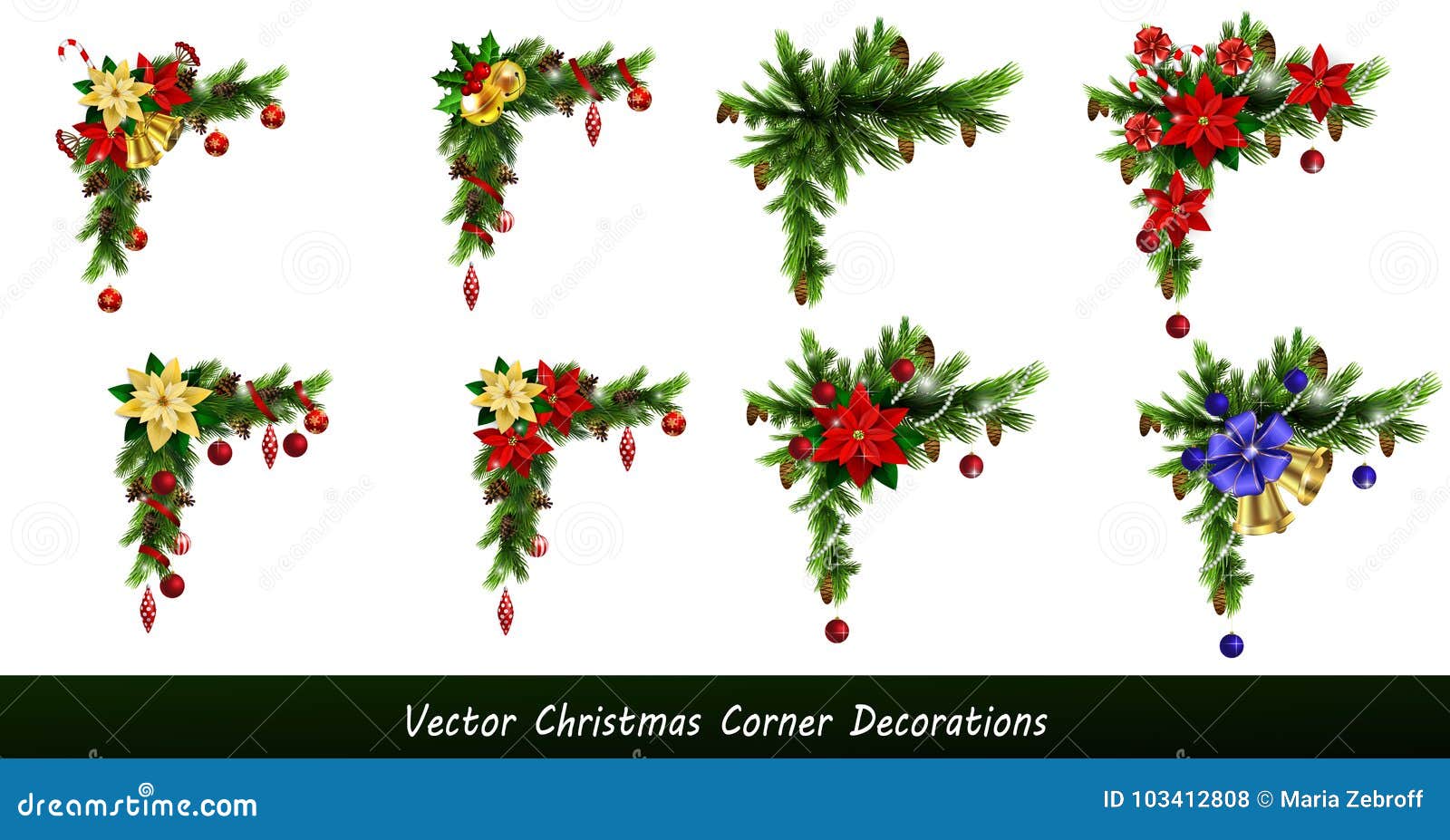 Set of Christmas Corner Decorations Stock Vector - Illustration of ...