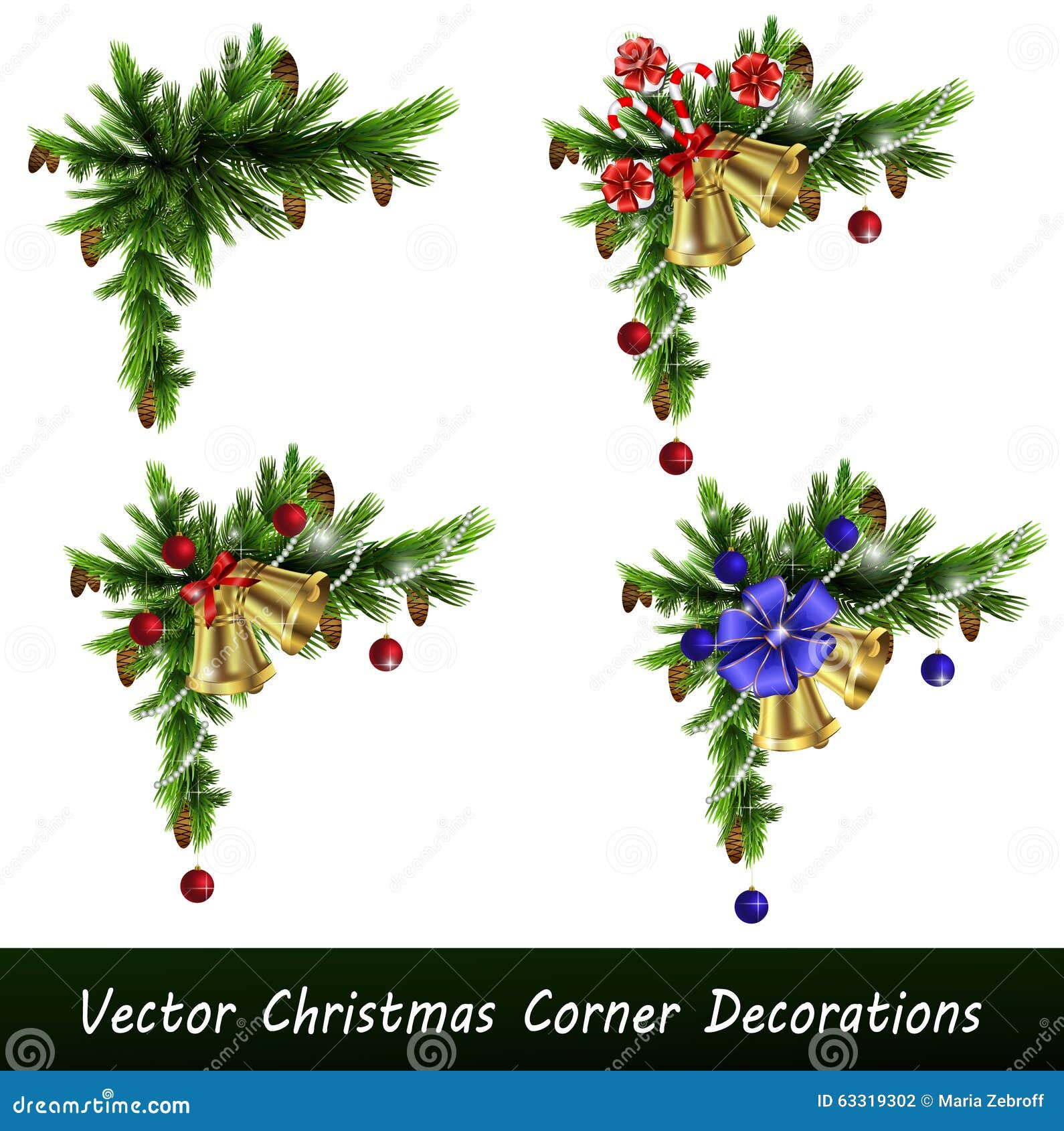 Set of Christmas Corner Decorations Stock Vector - Illustration of cone ...