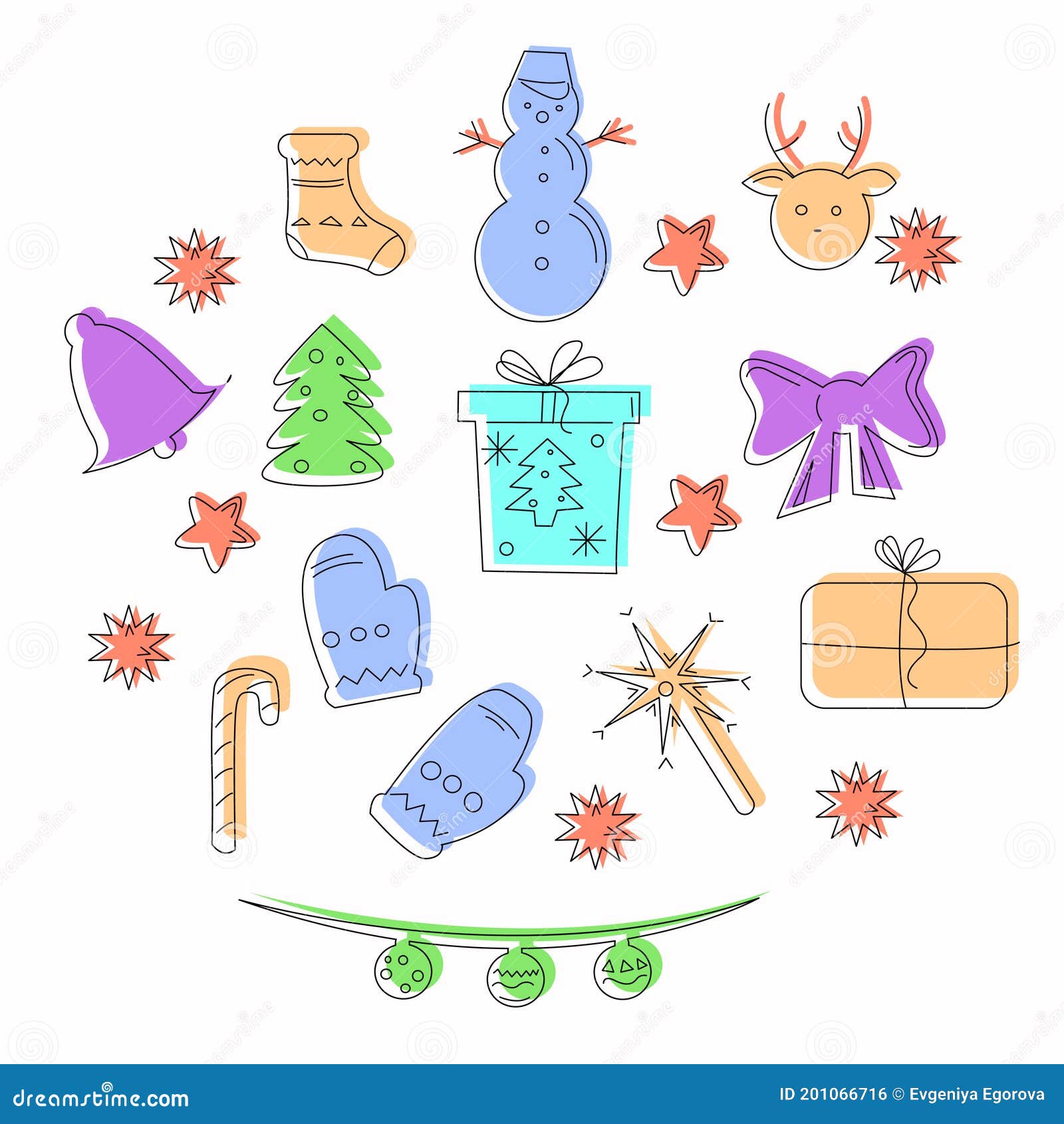 Set of Christmas Design Elements with Outline Stock Vector ...