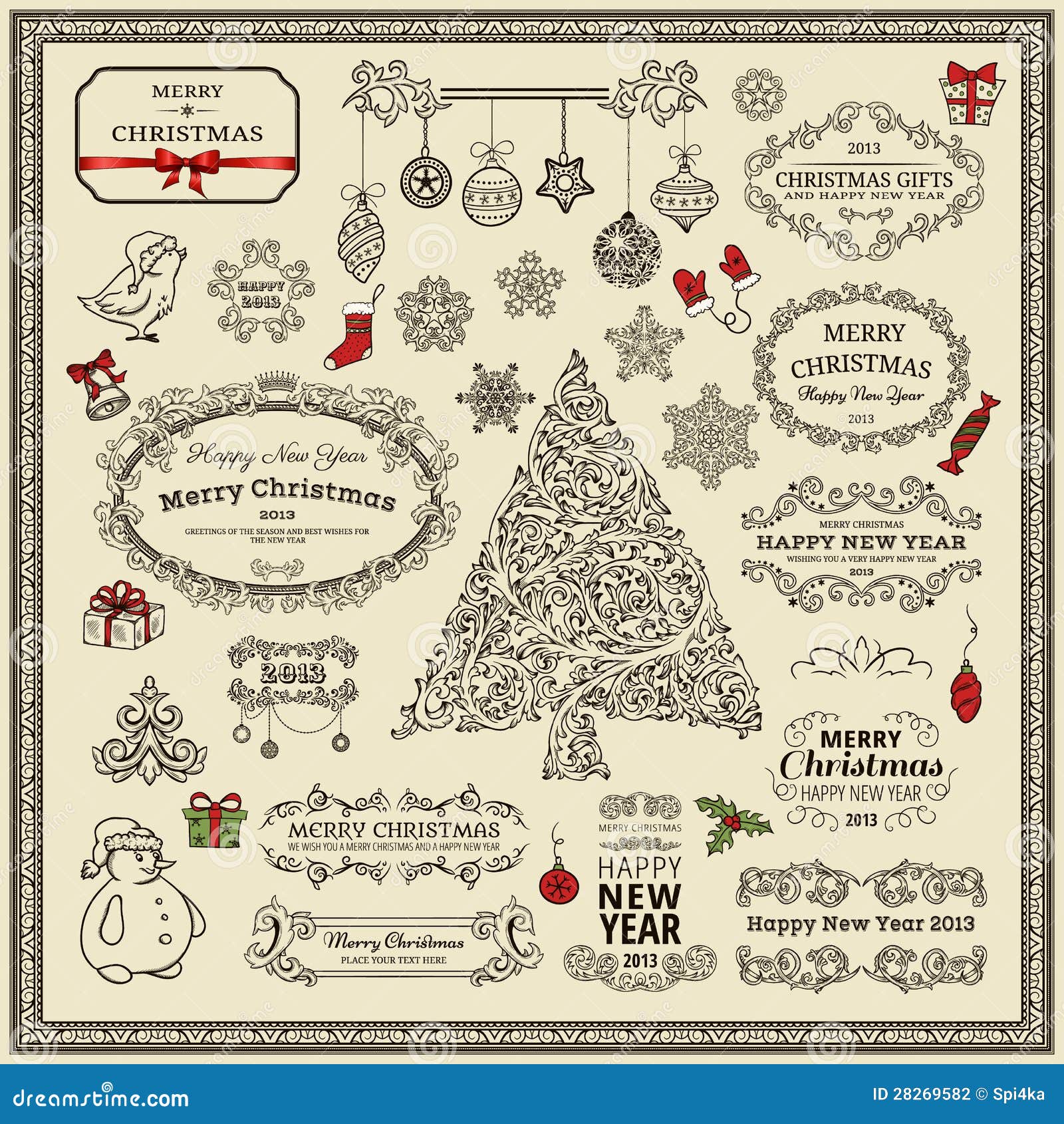 Set of Christmas elements stock vector. Illustration of page - 28269582