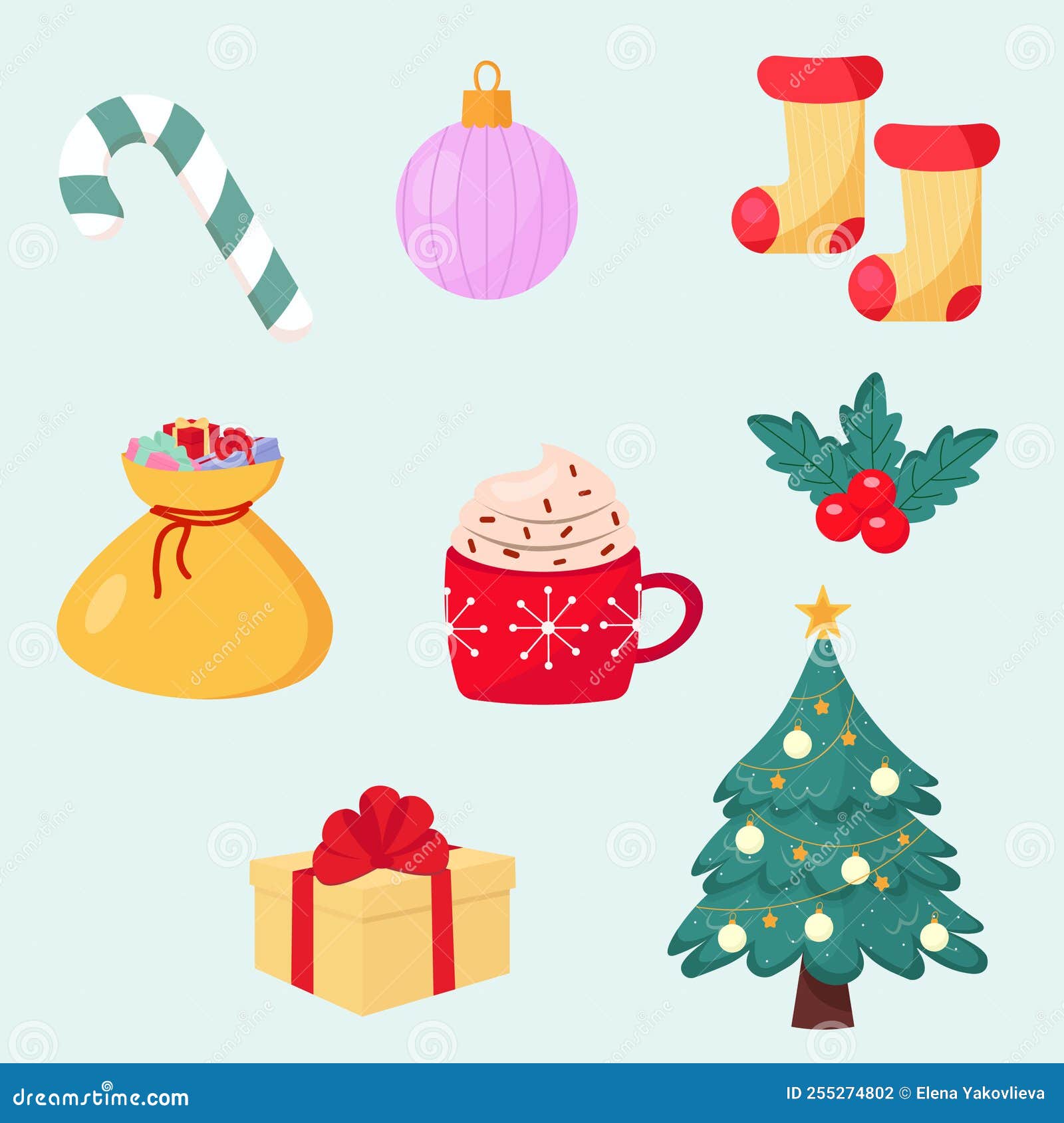 Set of Christmas Elements for the Holiday Vector Illustration Stock ...