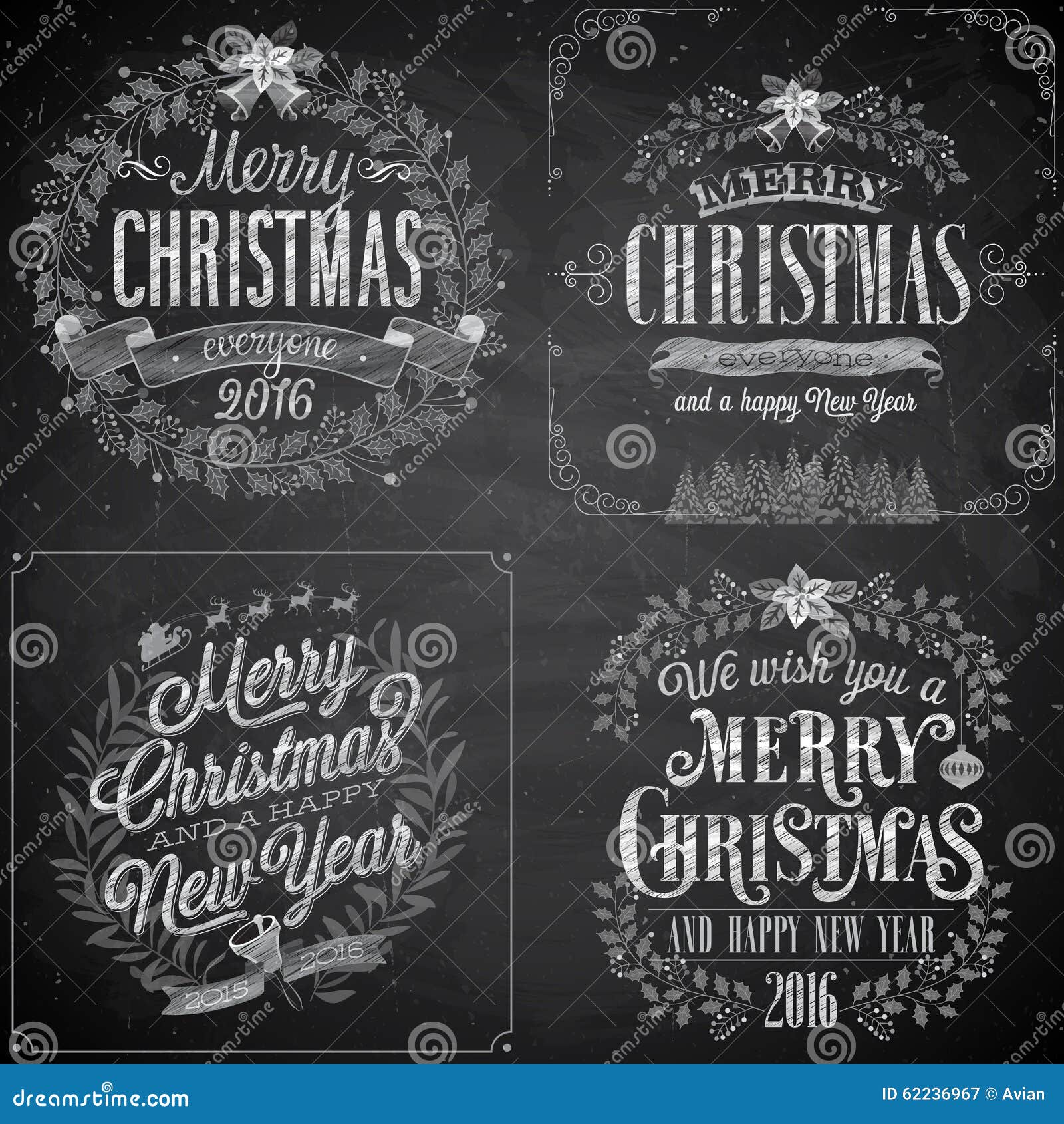 Set of Christmas Emblems - Chalkboard. Stock Illustration ...