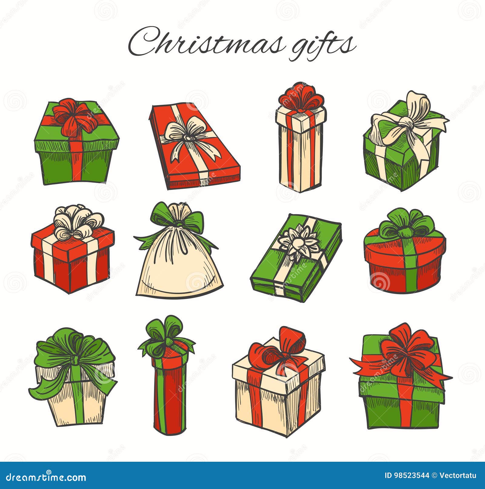 Set of Christmas gifts stock vector. Illustration of element - 98523544