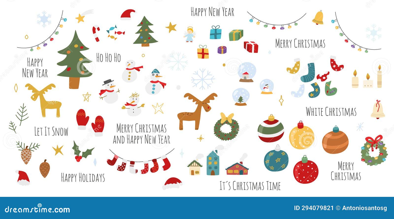 Set of Christmas Graphic Elements Vector Illustration in Hand Drawin ...