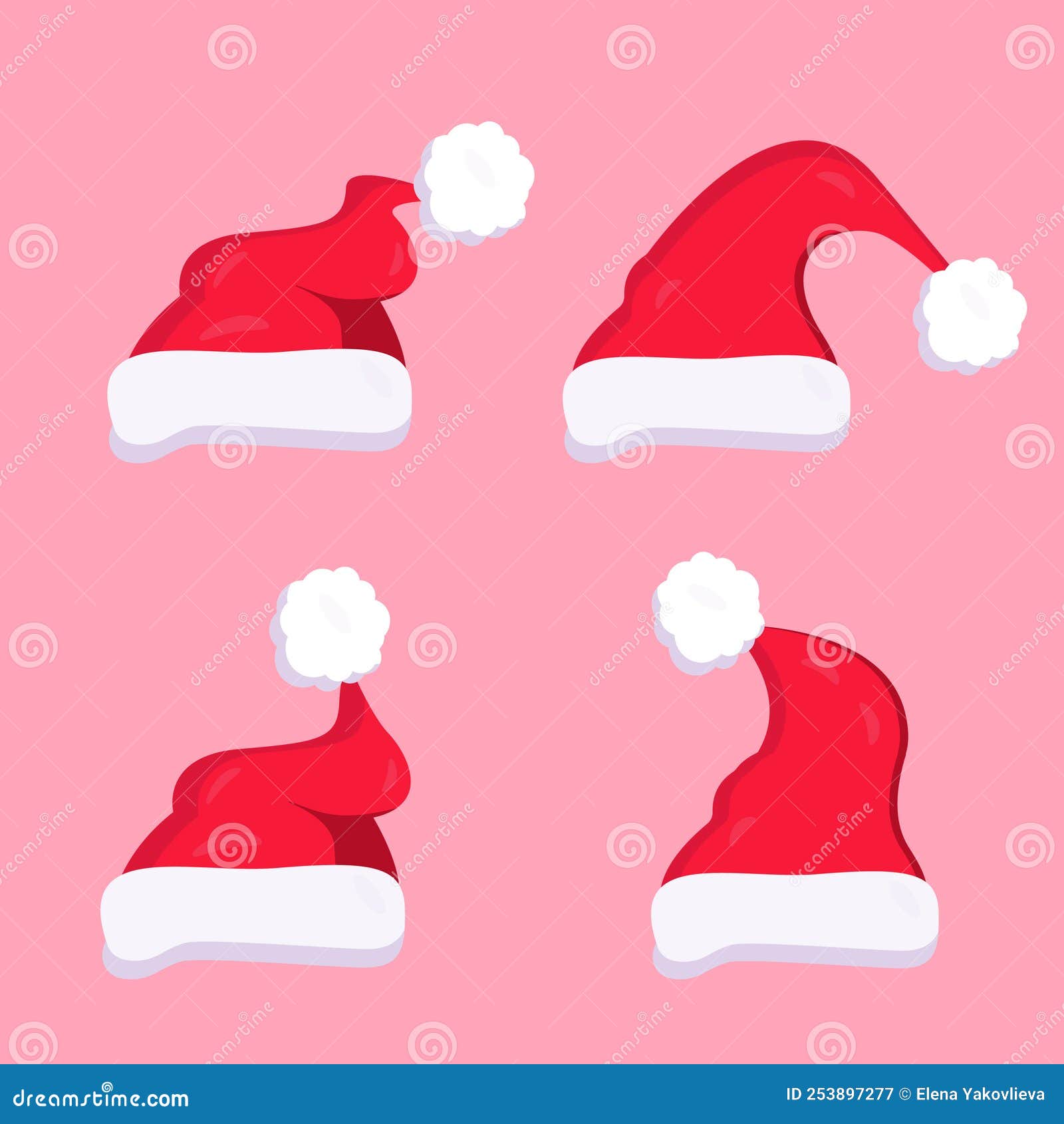 Set of Christmas Hats of Santa Claus. Vector Illustration Stock Vector ...