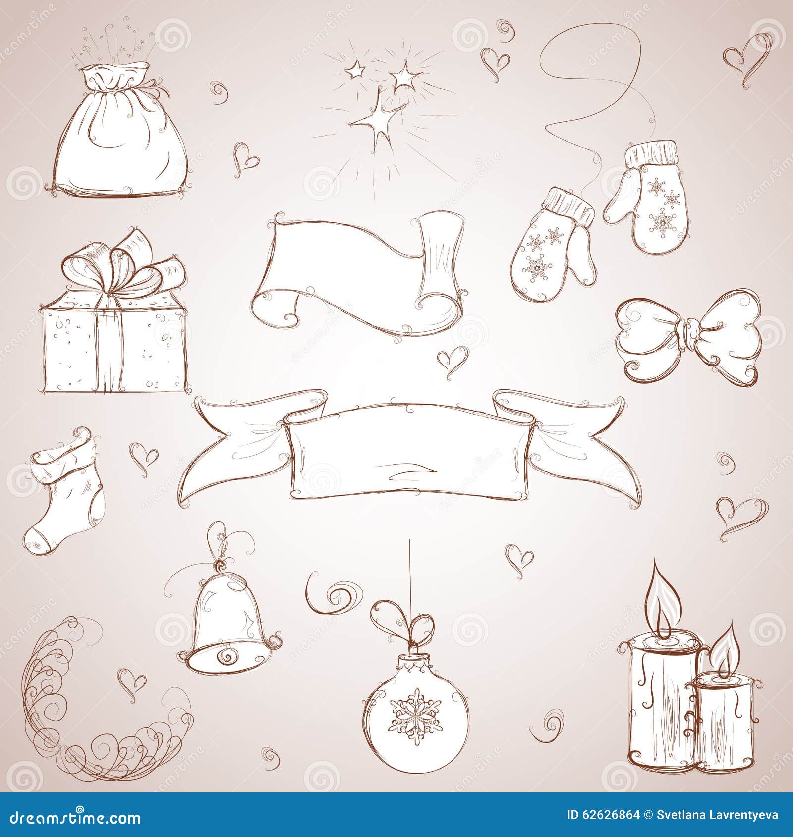 Set of Christmas Items. Sketch Stock Vector - Illustration of ribbon ...