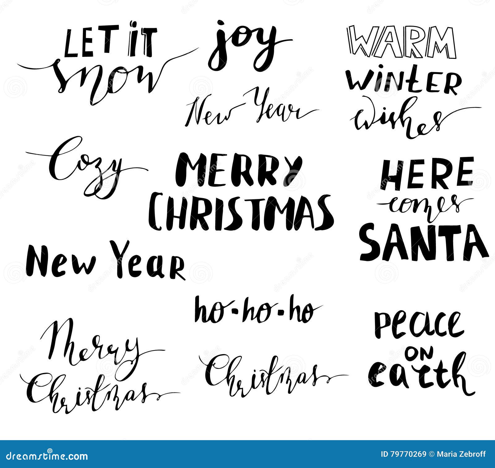 Set of Christmas Lettering Handwritten Stock Vector - Illustration of ...