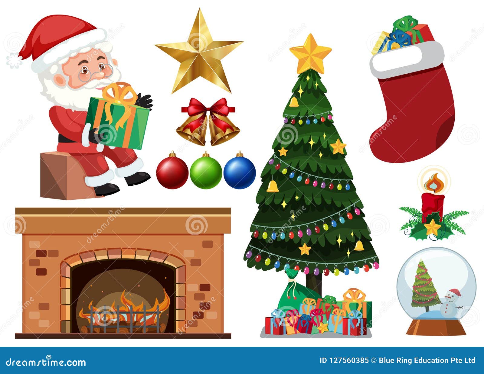 Set of christmas objects stock vector. Illustration of december - 127560385
