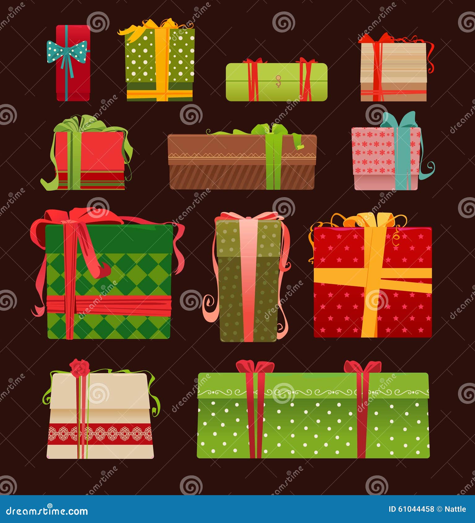 Set of Christmas Present Boxes Stock Vector - Illustration of ...