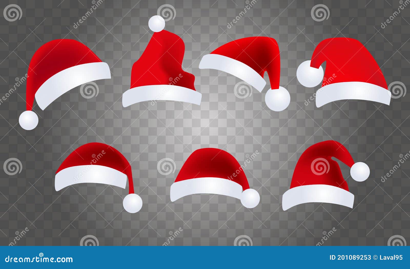 Set of Christmas Santa Hats on Transparent Background Stock Vector ...