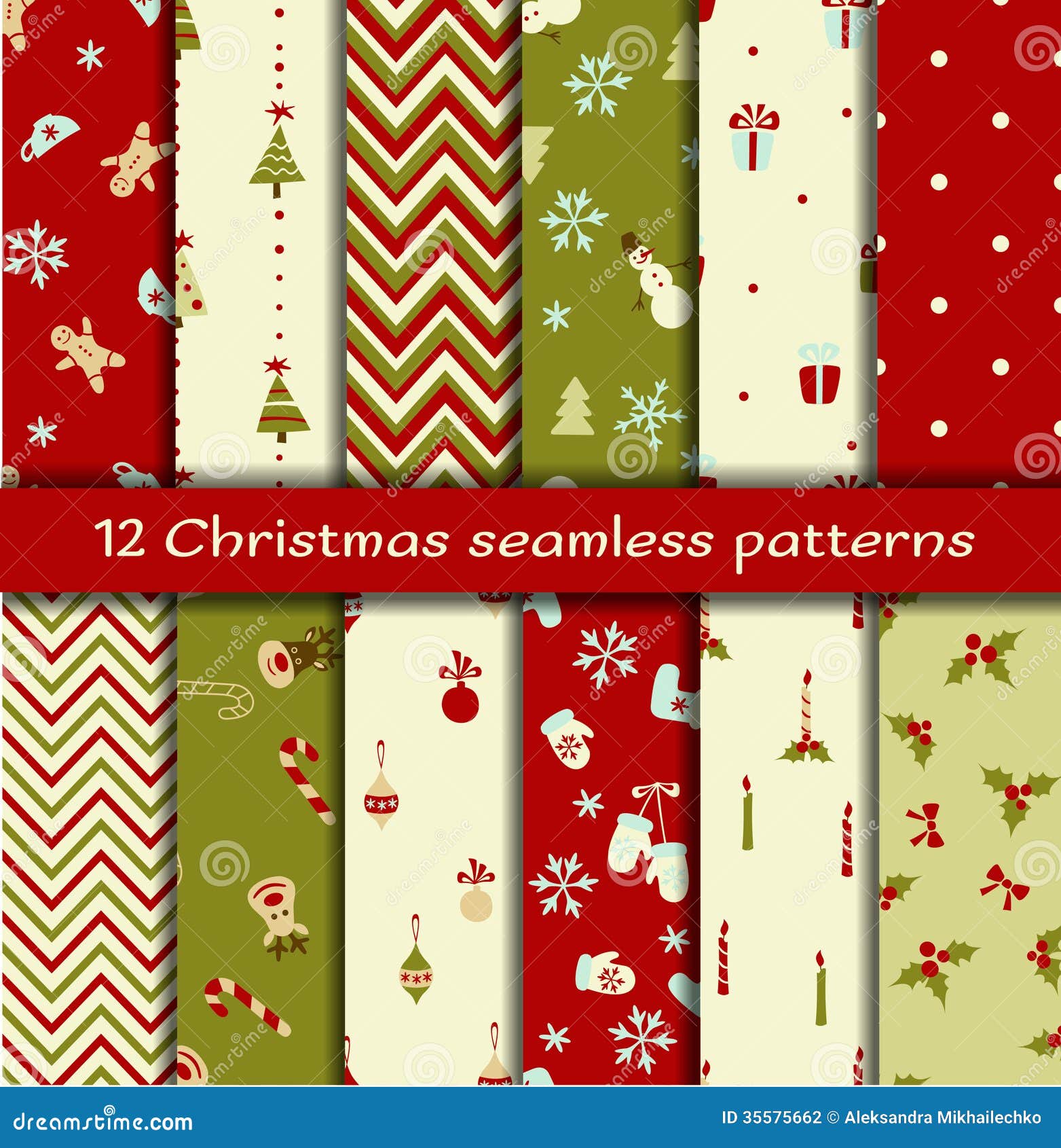 Set of 12 Christmas Seamless Patterns Stock Vector - Illustration of ...