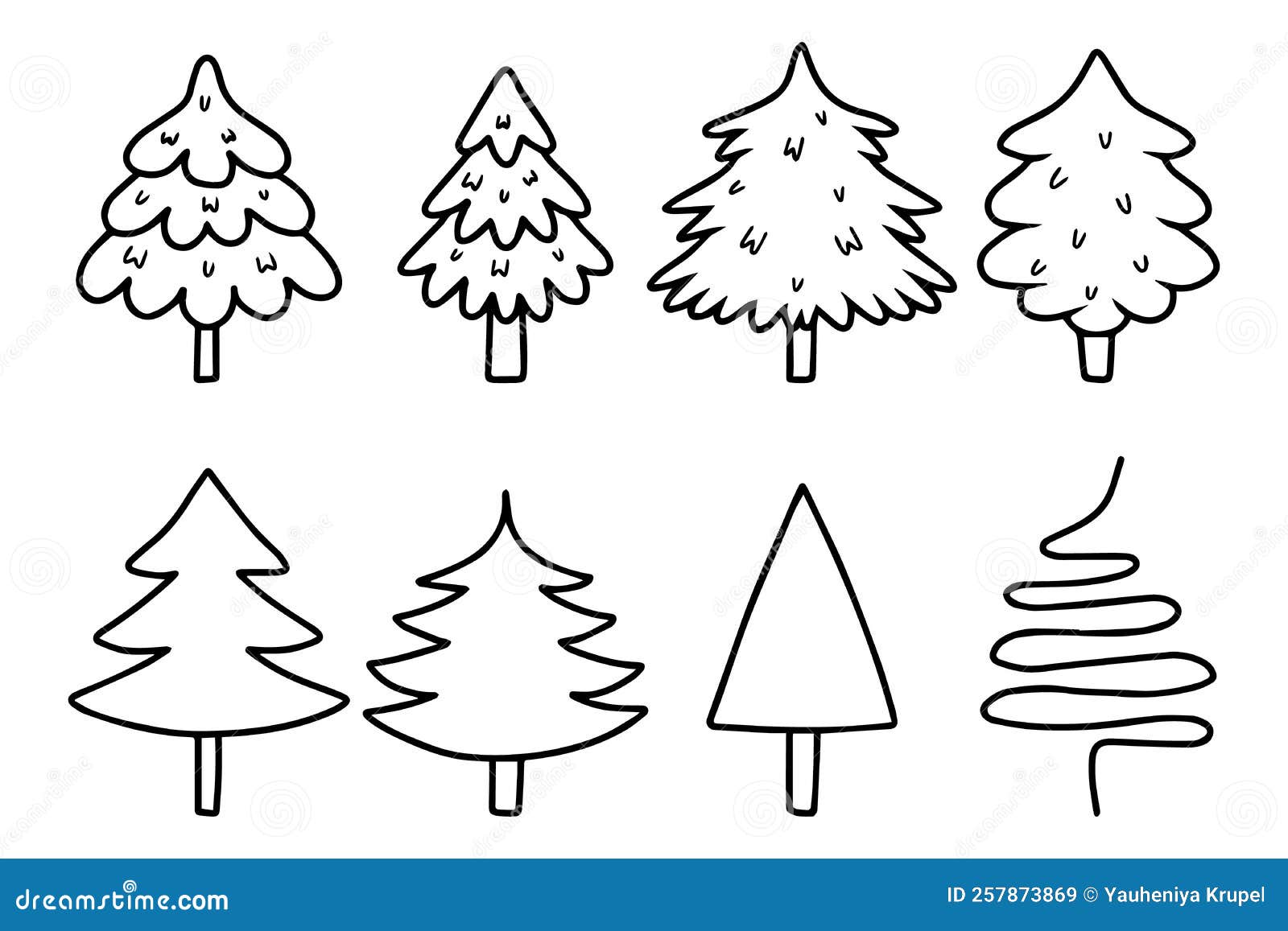Set of Christmas Tree in Doodle Style. Stock Vector - Illustration of ...