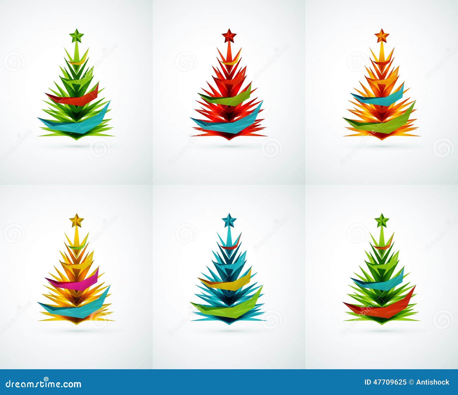 Set Of Christmas Tree Geometric Designs Stock Vector Illustration Of