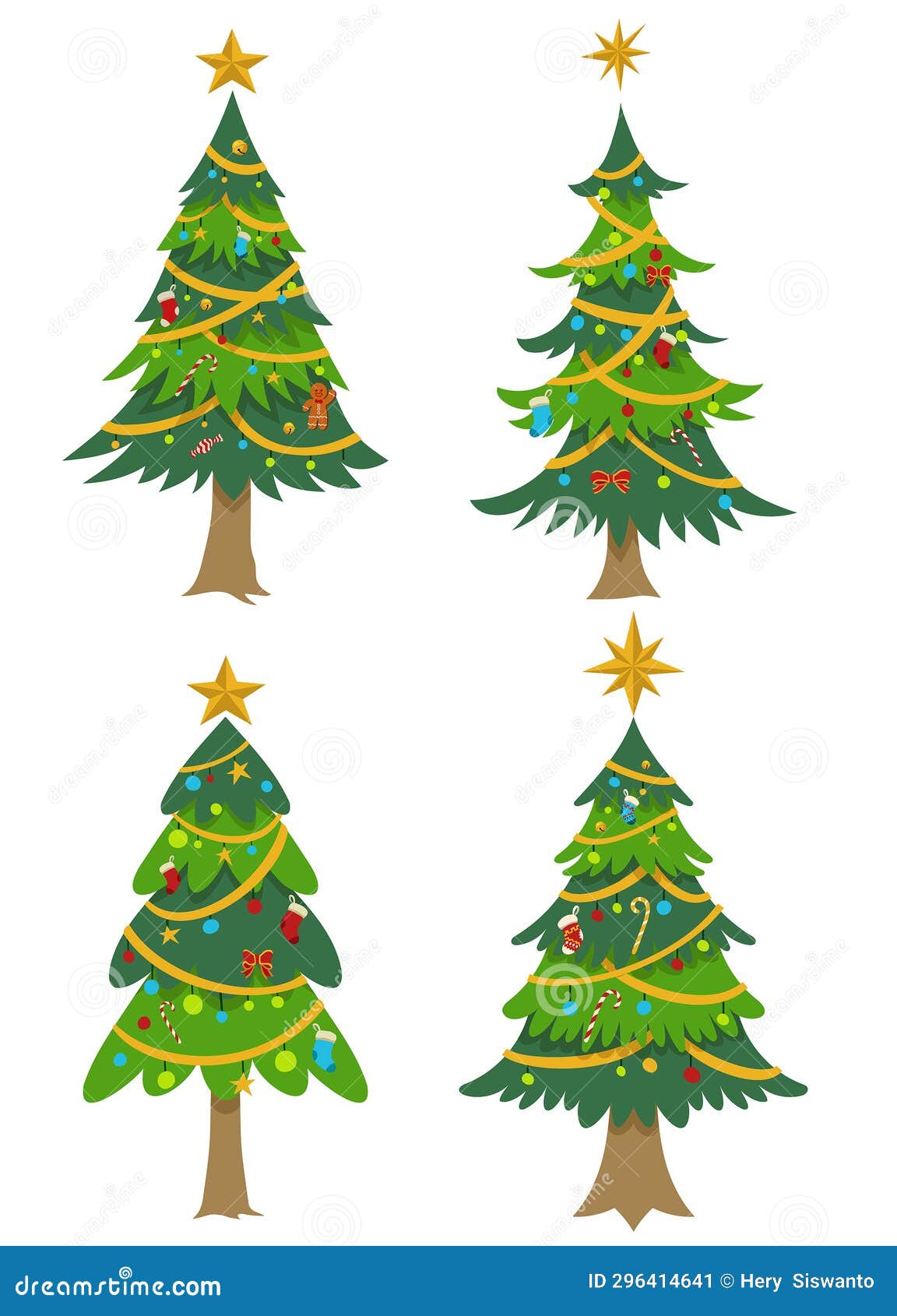 Set of Christmas Trees Illustration in Flat Design Stock Vector ...