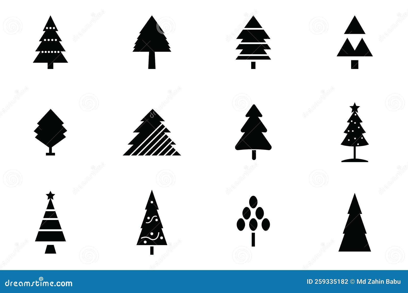 Set of Christmas Tree Vectors Icon Stock Illustration - Illustration of ...