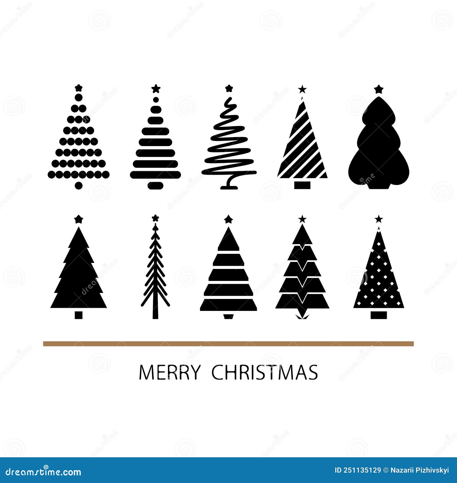 A set of Christmas trees stock vector. Illustration of decoration ...