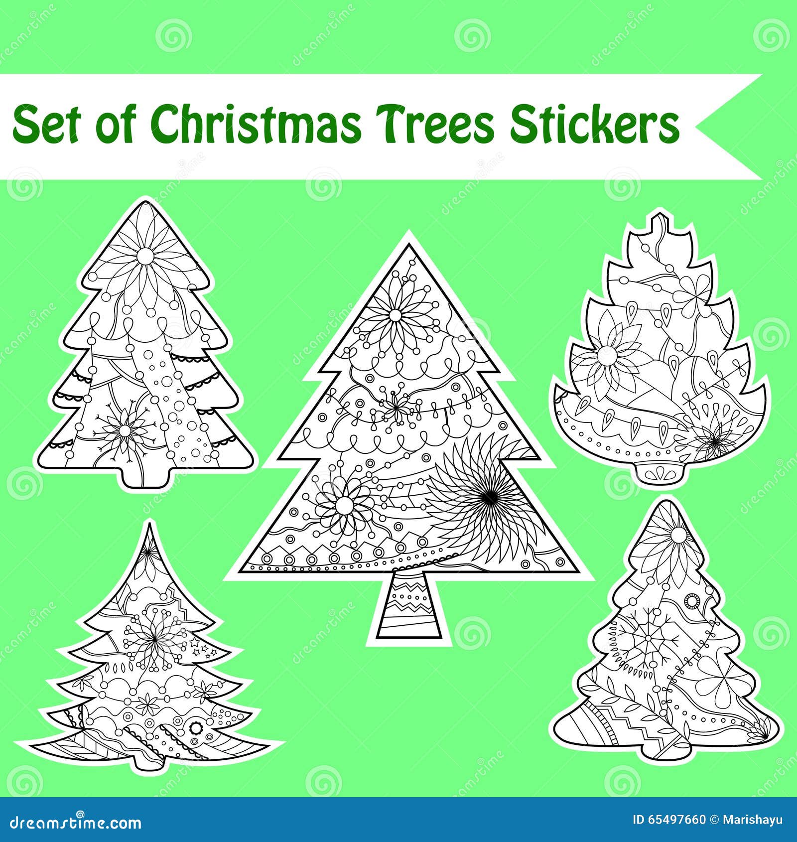 Set of Christmas Trees Stickers Stock Vector - Illustration of design ...