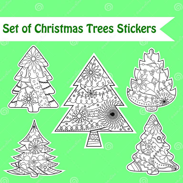 Set of Christmas Trees Stickers Stock Vector - Illustration of design ...