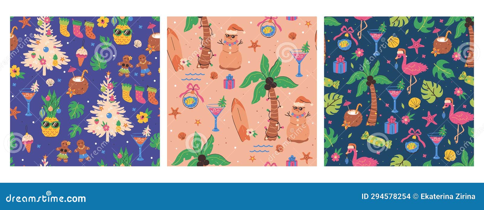 Set of Christmas Tropical Seamless Patterns. Vector Graphics Stock ...