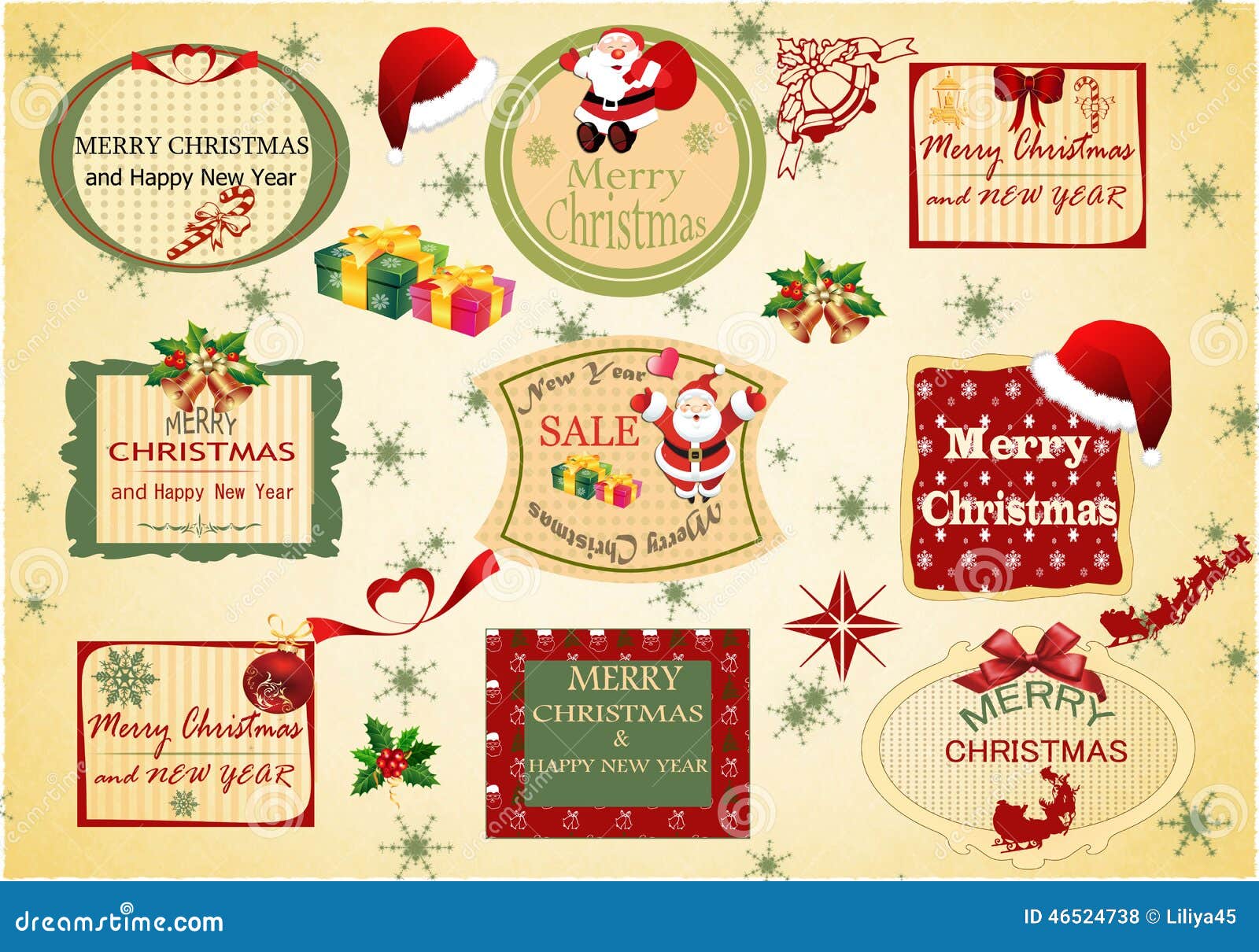 Set of Christmas Vintage Labels . Stock Illustration - Illustration of ...