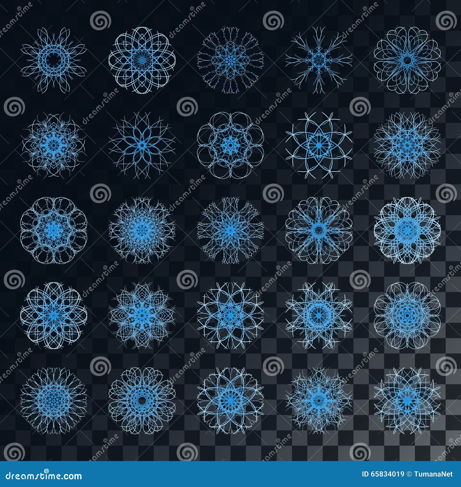 Set of 25 Christmas Winter Blue Snowflake Elements on the Dark ...