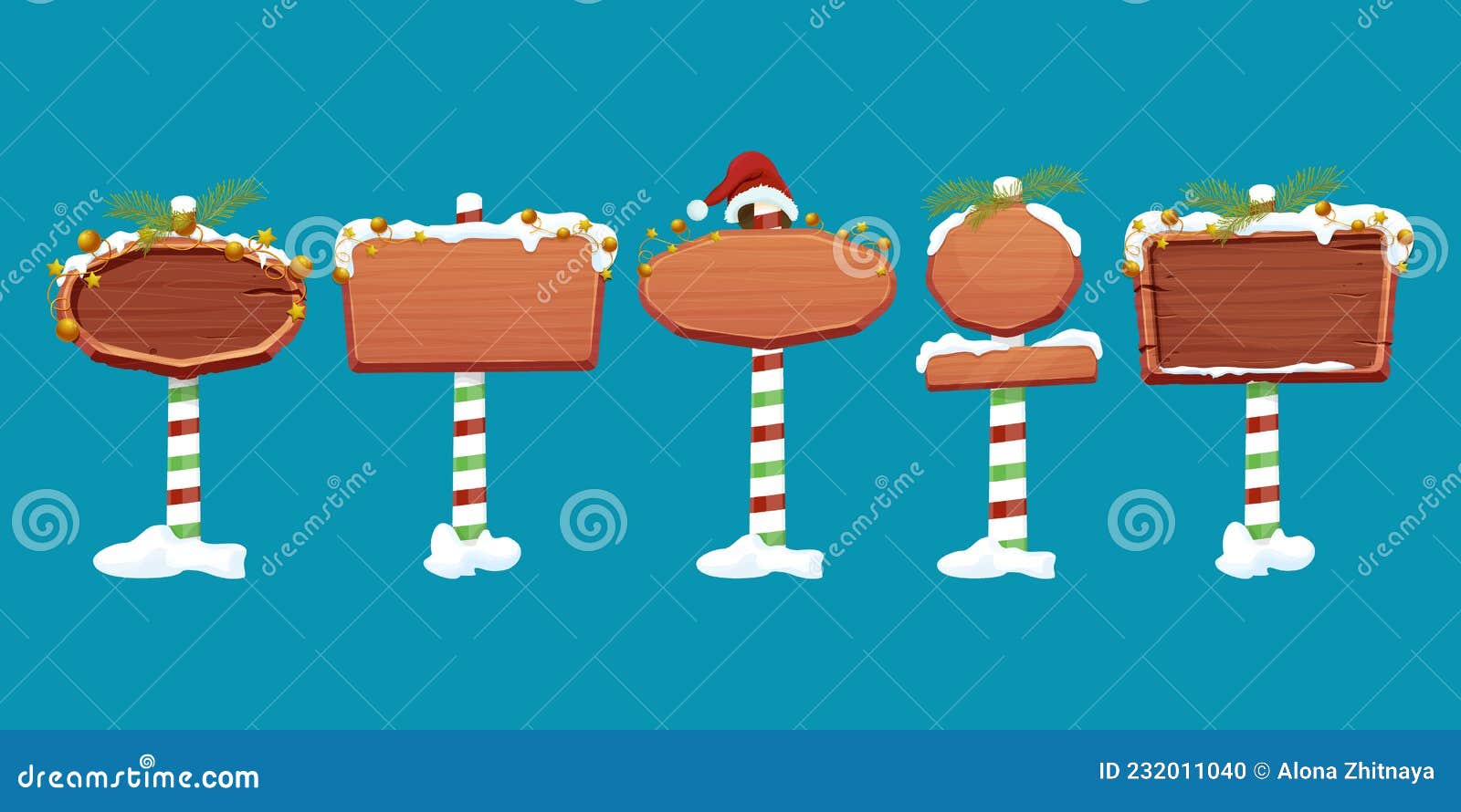 Set Christmas Wooden Signboard Road Signs On Striped Stick With