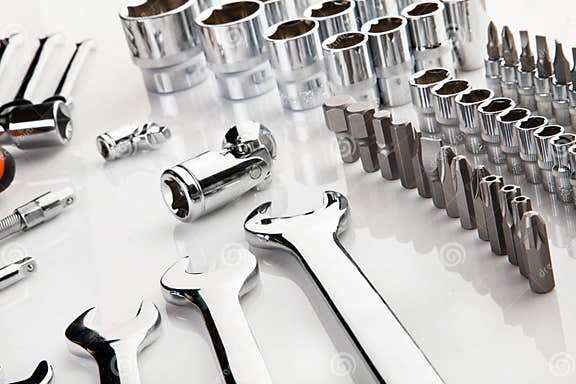 Set of Chrome Tools As Background Stock Photo - Image of instrument ...