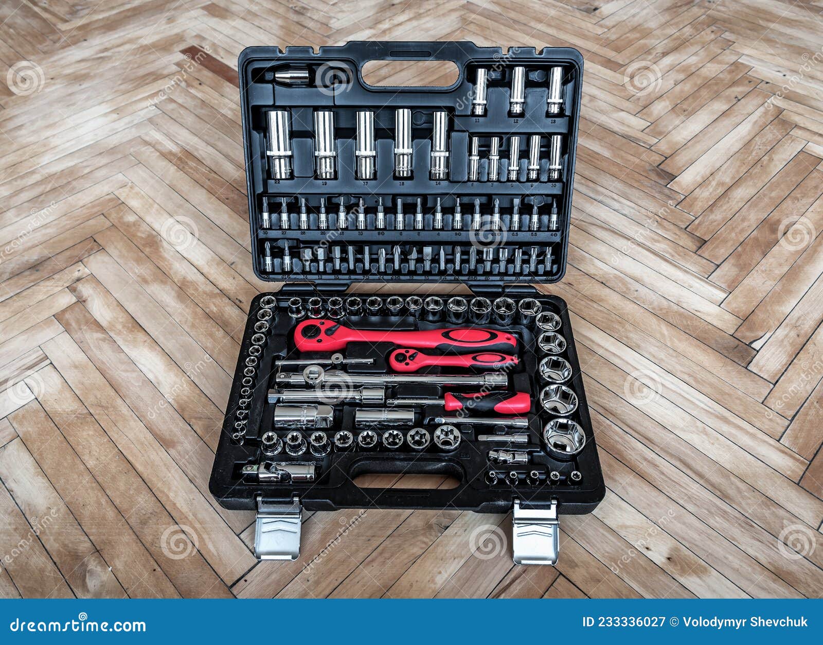 Set of Chrome Vanadium Wrench Tools and Nuts in Black Box Stock Image ...