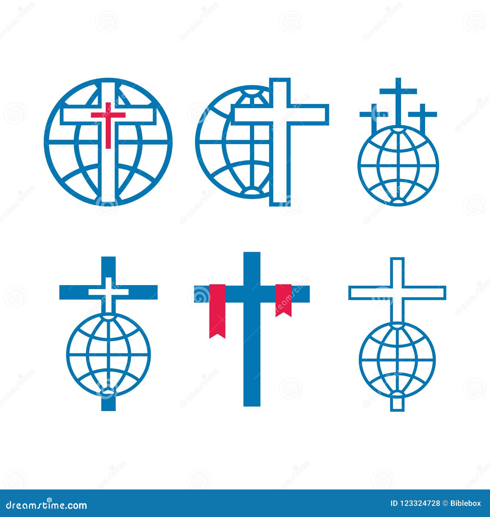 Set of Church Logo. Crosses with Globes, Missions, Icon. Stock Vector ...