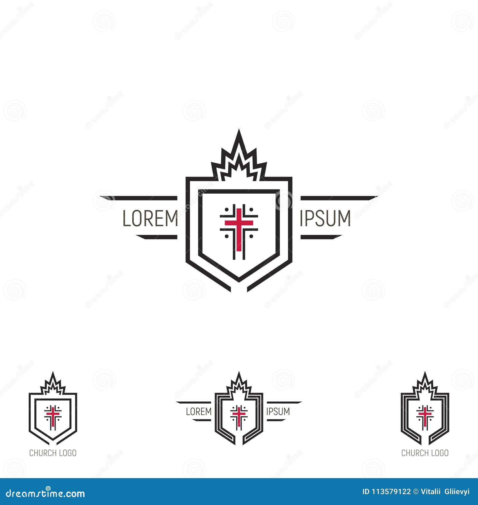 Set Church Logo. Shield with a Cross Stock Vector - Illustration of ...