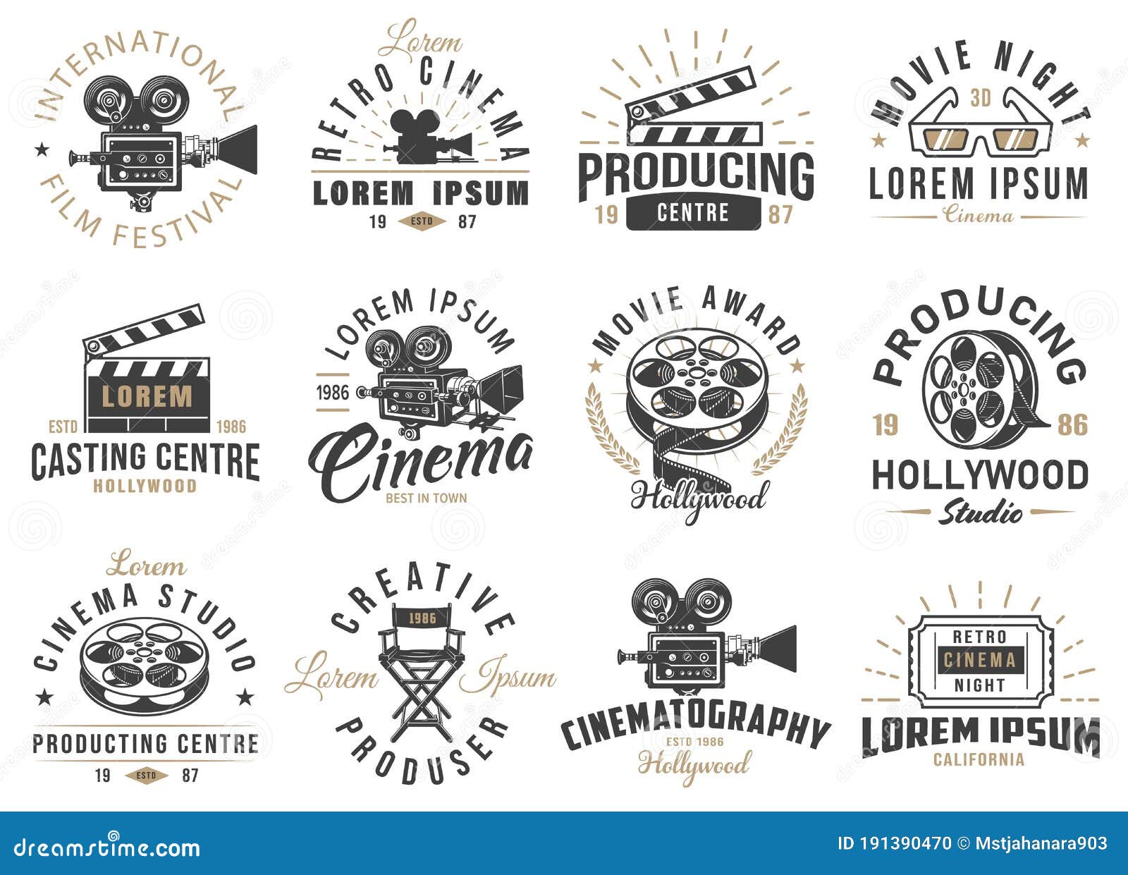 Set of cinema emblems stock vector. Illustration of movie - 191390470