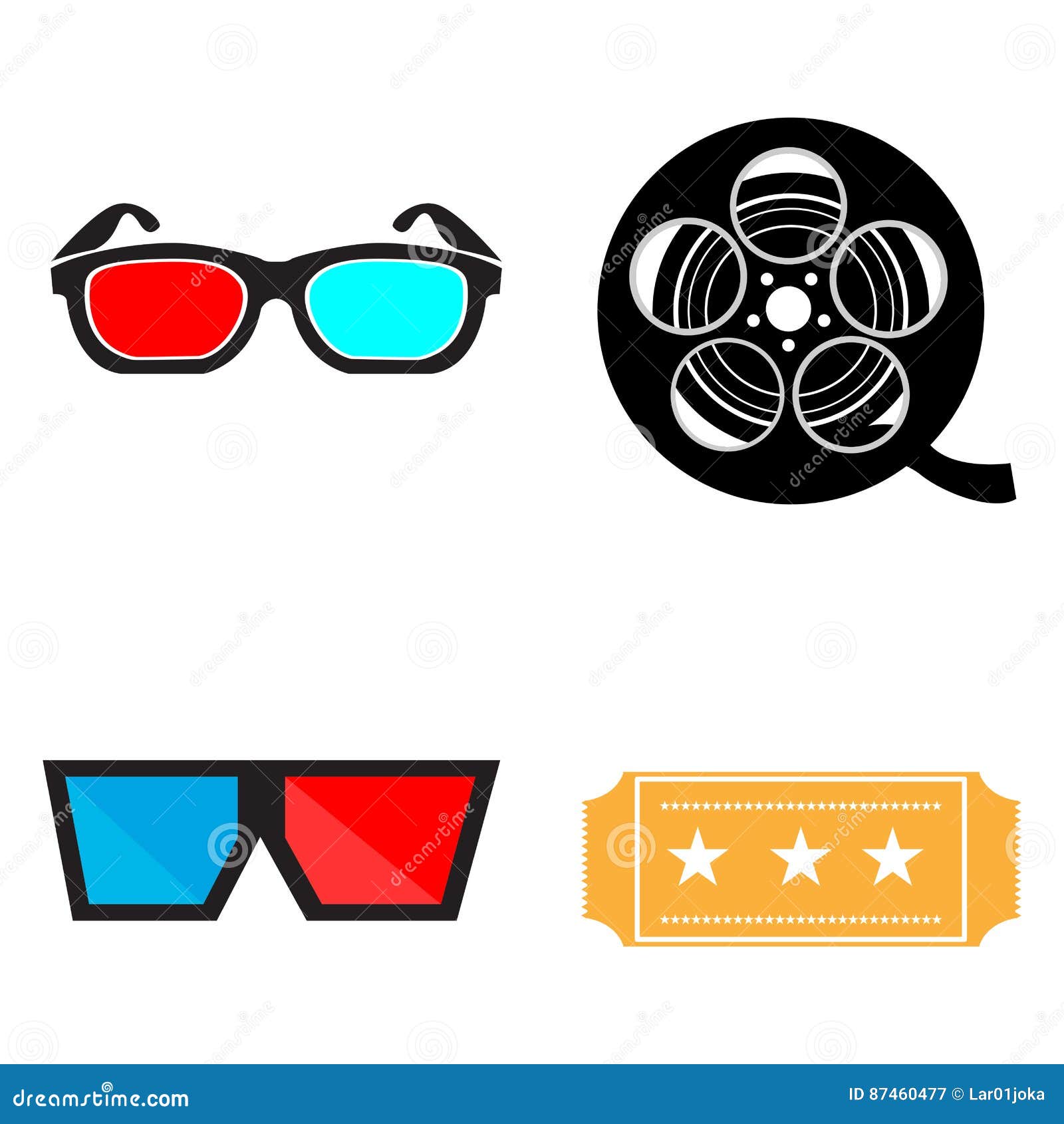 Set of cinema objects stock vector. Illustration of film - 87460477