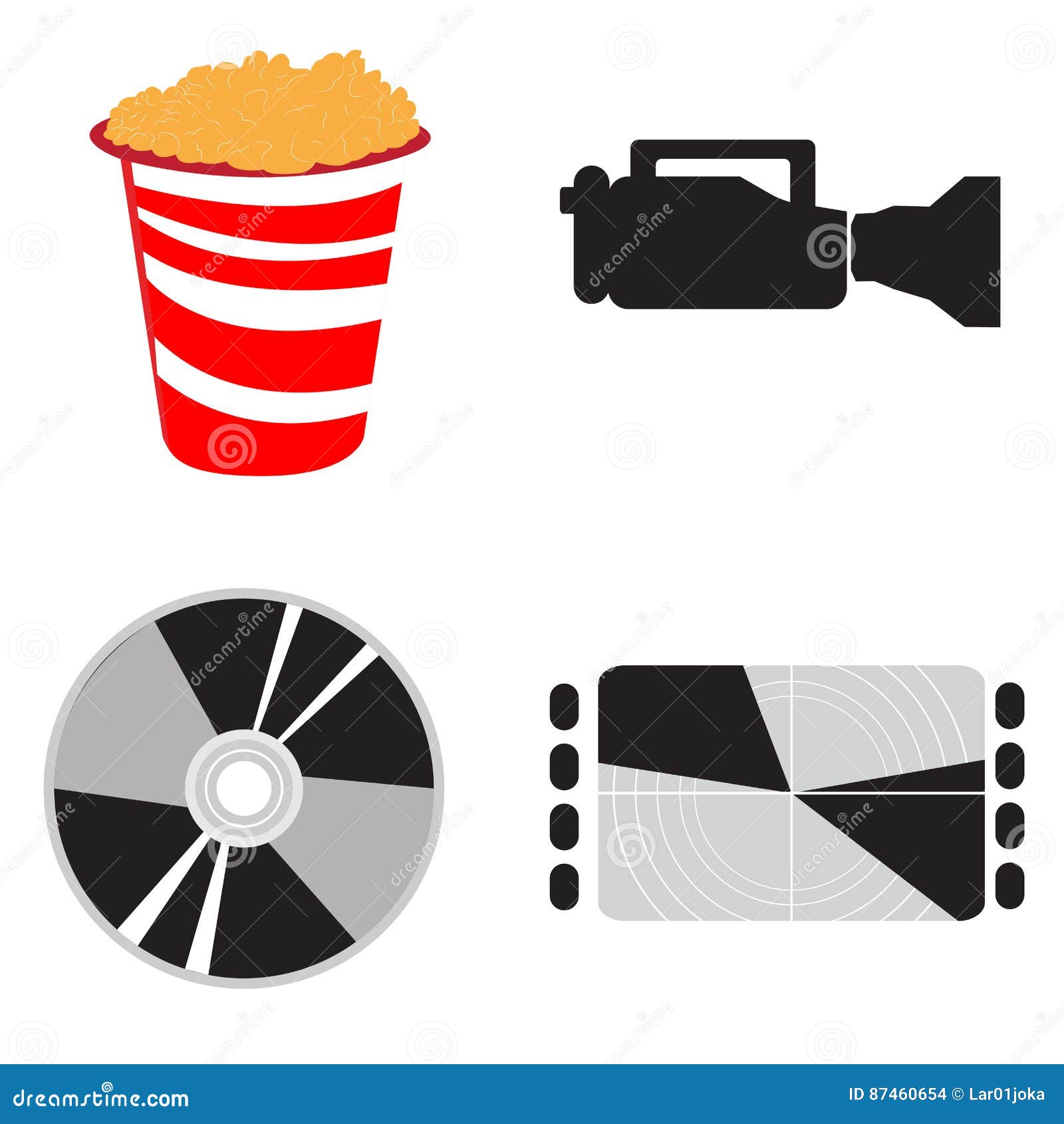 Set of cinema objects stock vector. Illustration of cinema - 87460654