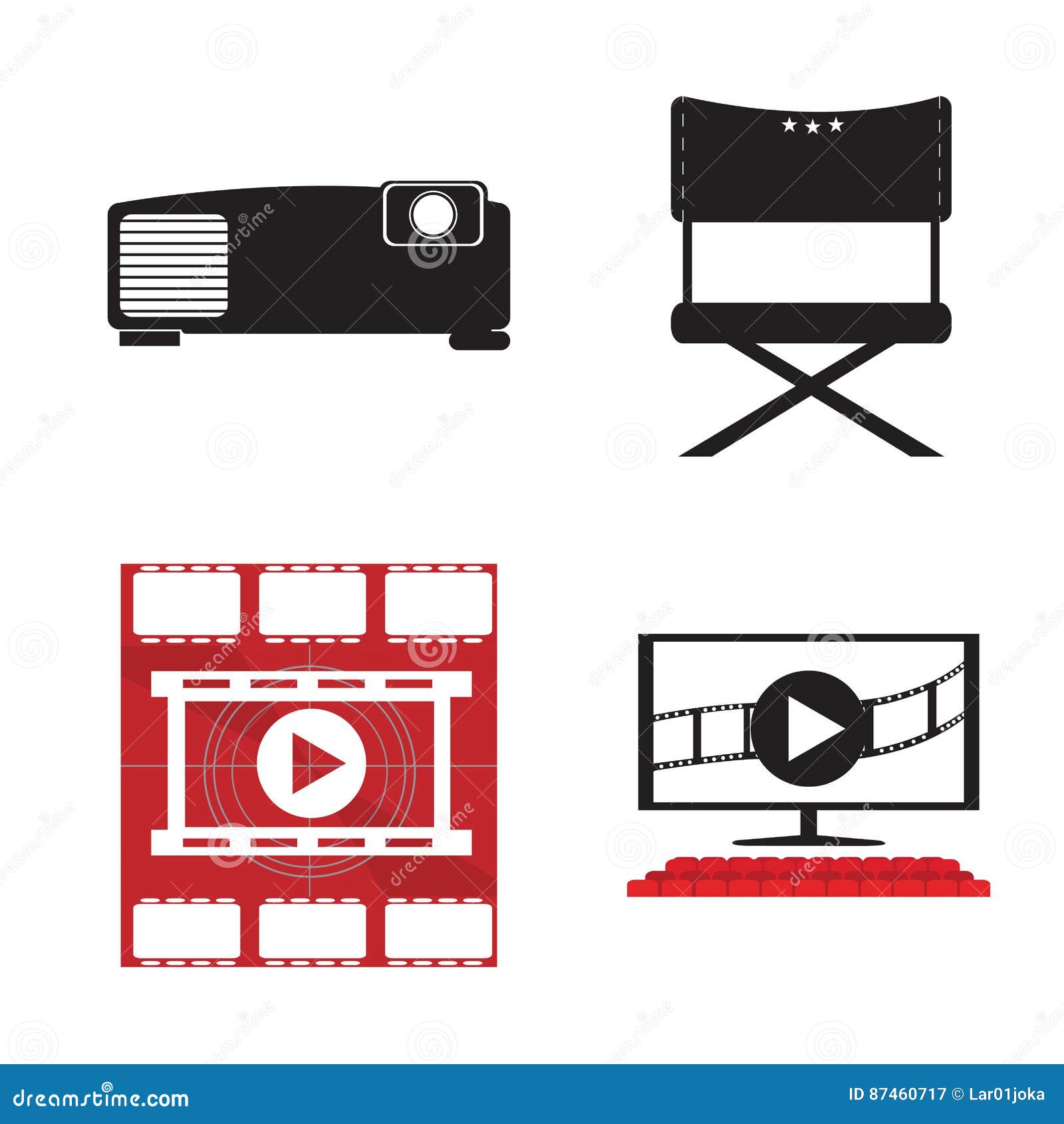 Set of cinema objects stock vector. Illustration of screen - 87460717