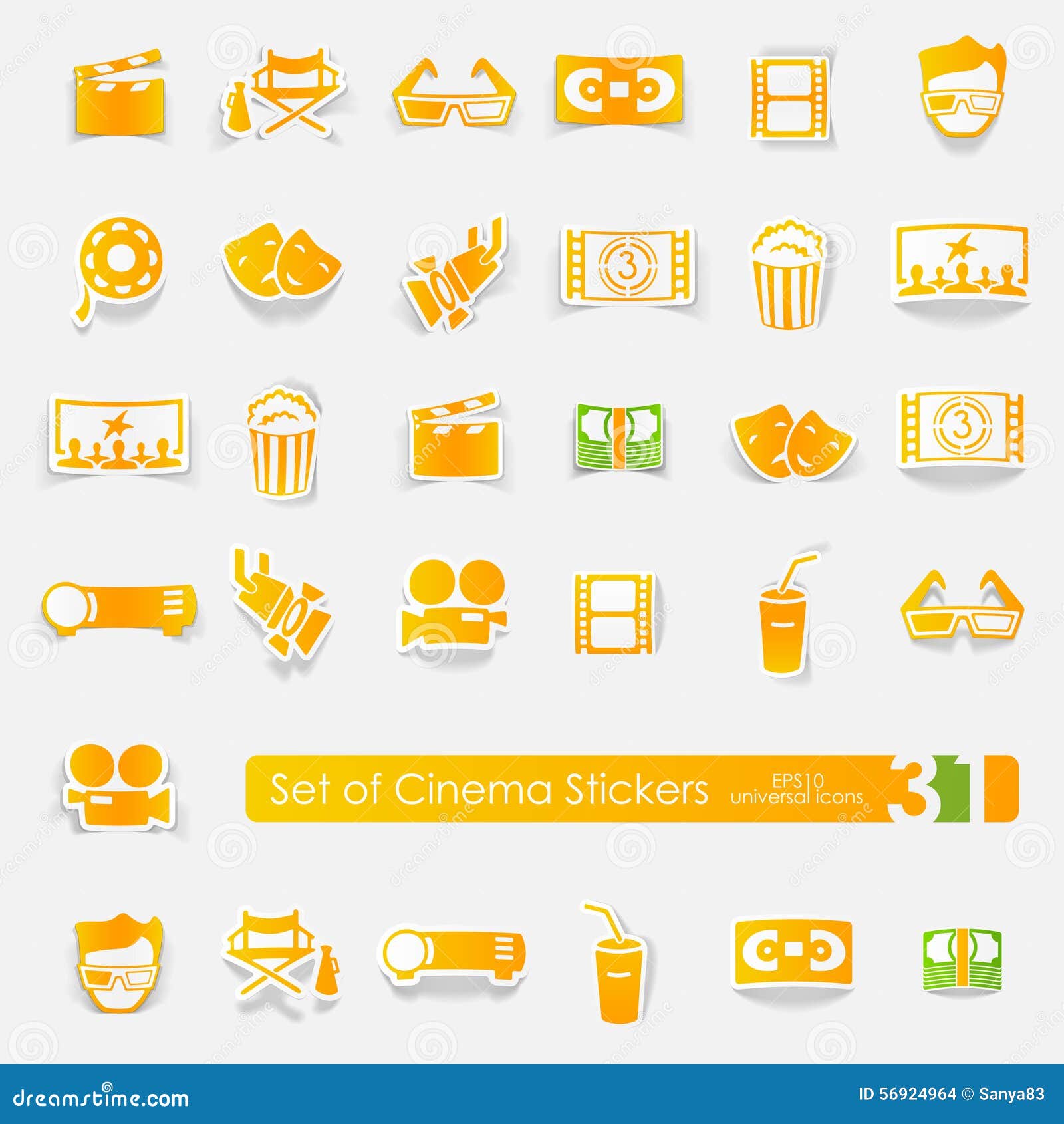 Set of cinema stickers stock vector. Illustration of lens - 56924964