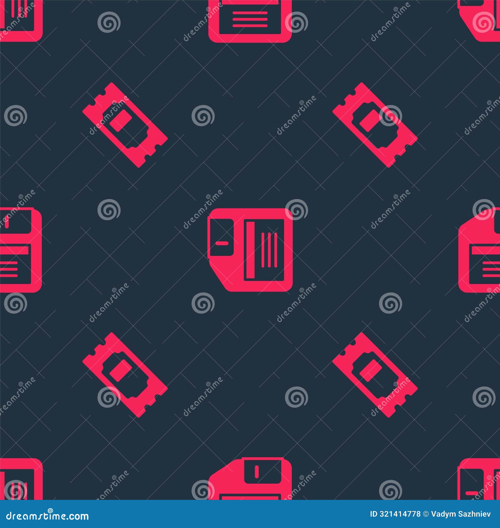 Set Cinema Ticket and Floppy Disk on Seamless Pattern. Vector Stock ...