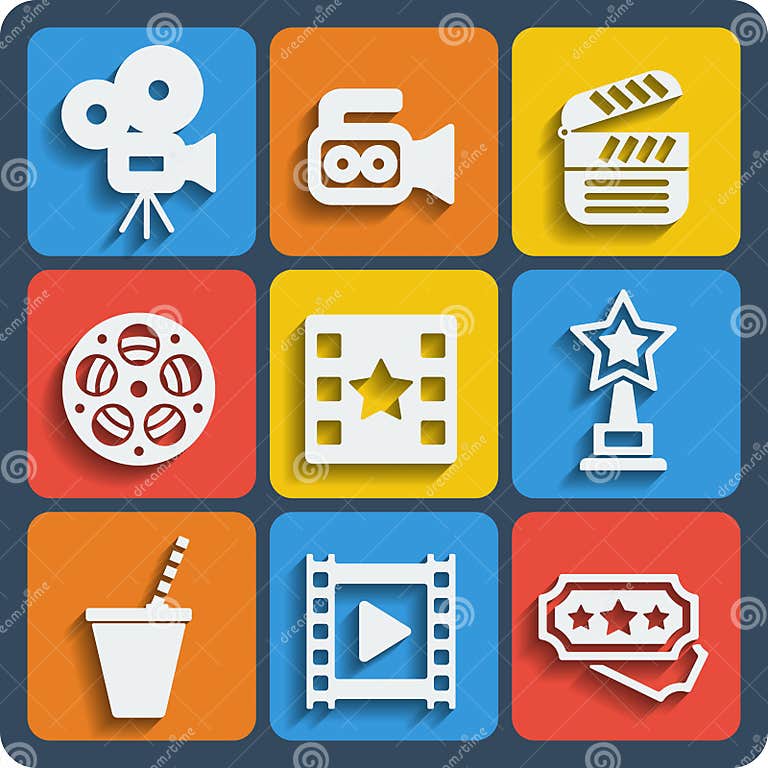 Set of 9 Cinema Web and Mobile Icons. Vector. Stock Vector ...