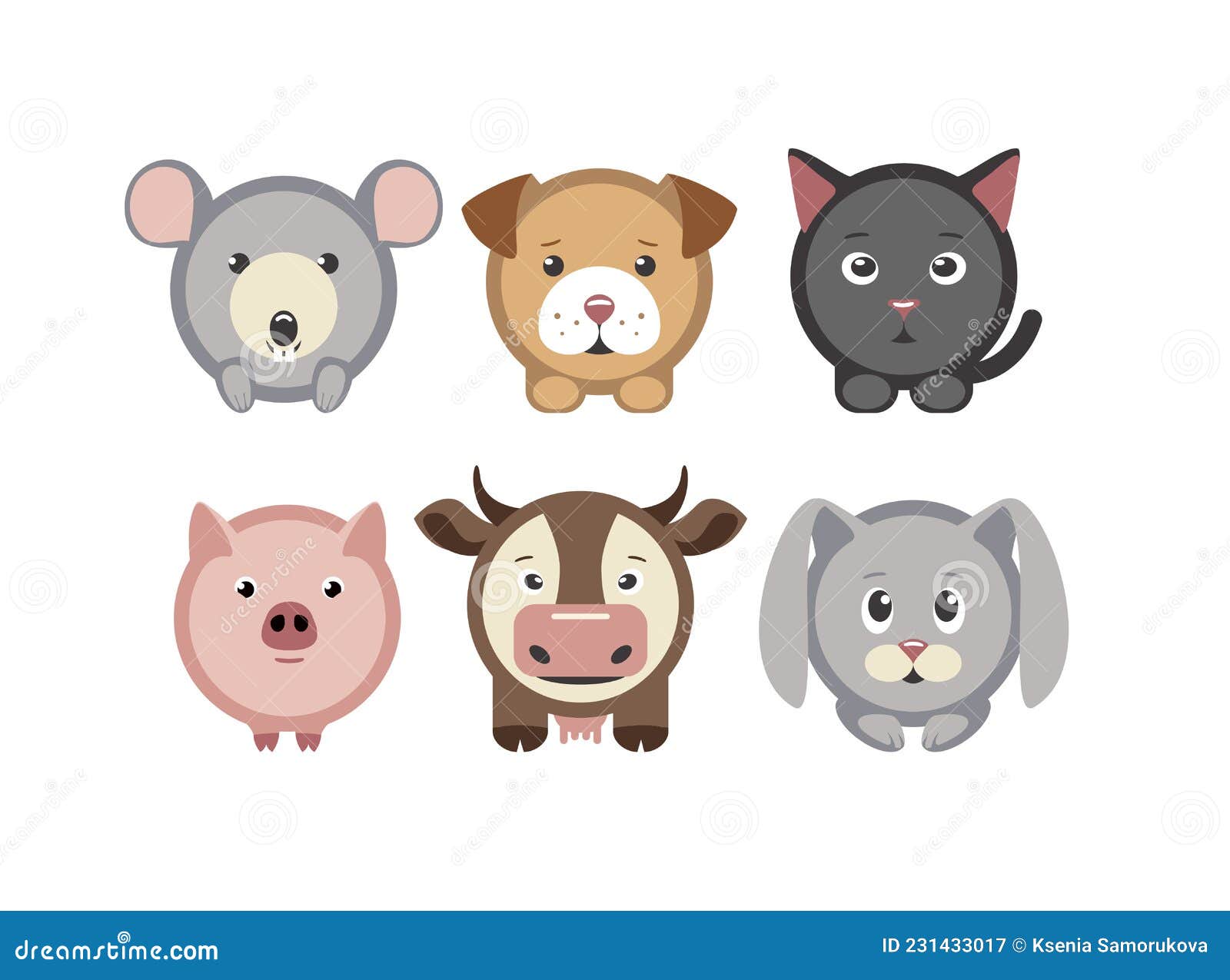 Set of Circle Animals on White Background Stock Vector - Illustration ...