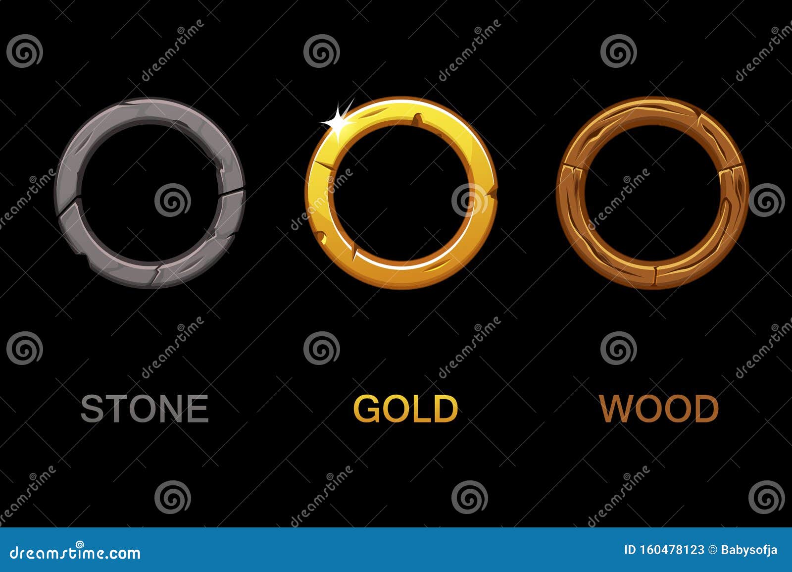 Set of Circle App Icons, Vector Texture Frames Isolated on Black ...