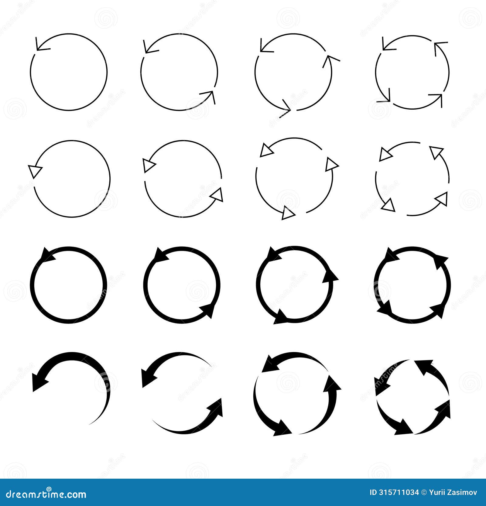 Set of Circle Arrows Isolated. Circular Rotate Arrow and Spinning ...