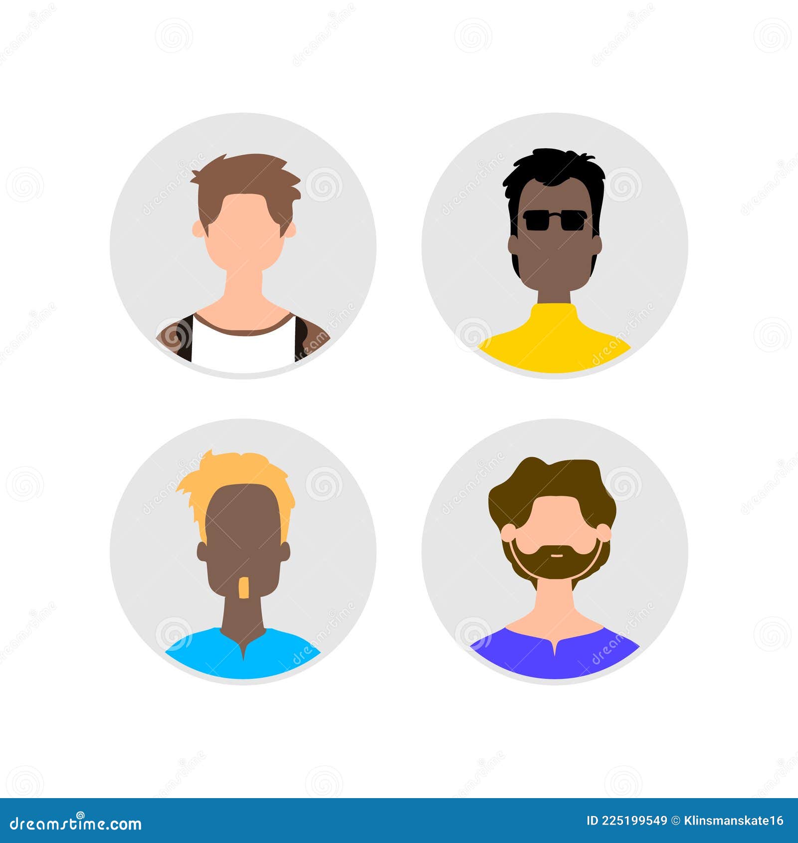 Set of Circle Cartoon Character Man Avatar Design Isolated Stock Vector ...