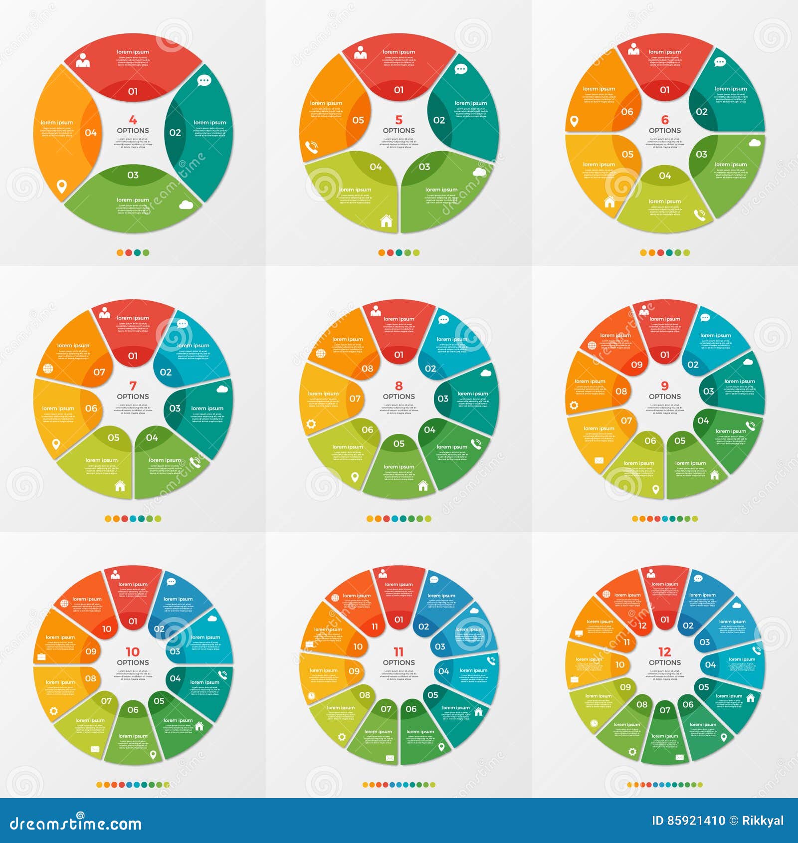 Set Of 4-12 Circle Chart Infographic Templates Vector Illustration ...