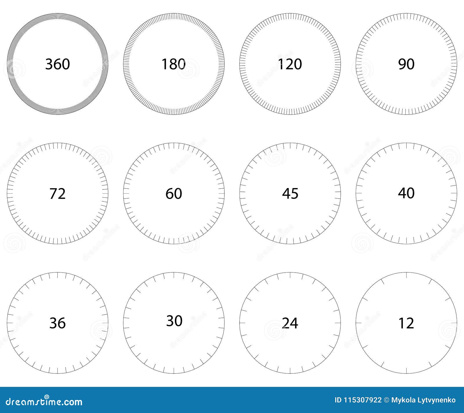 Set Circle Dial, Circle Scale with Division in Round, Vector Template ...