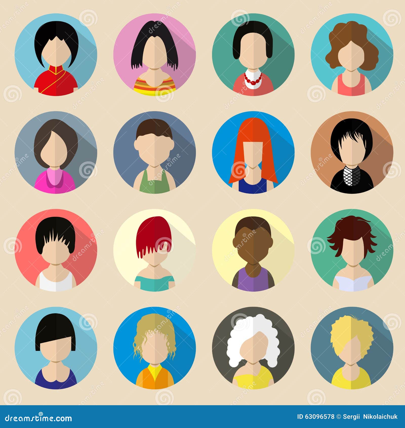 Set of Circle Flat Icons with Women. Stock Vector - Illustration of ...